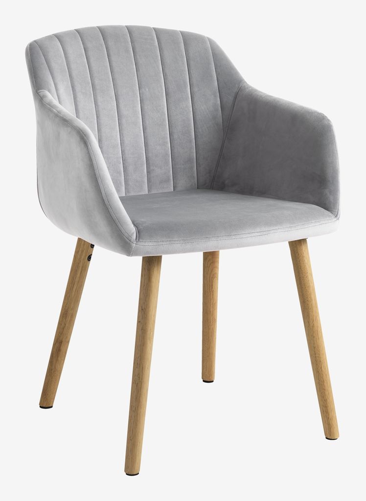 Dining chair ADSLEV grey velvet/natural | JYSK